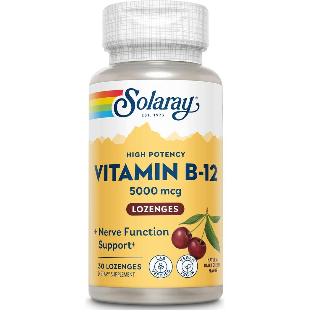 Solaray Vitamin B-12 Lozenge Black Cherry 5000 mcg 30 Lozenges ...