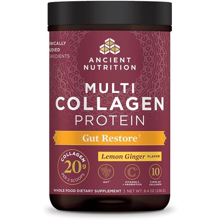 Ancient Nutrition Collagen Powder Protein Gut Restore Lemon Ginger 20 ...