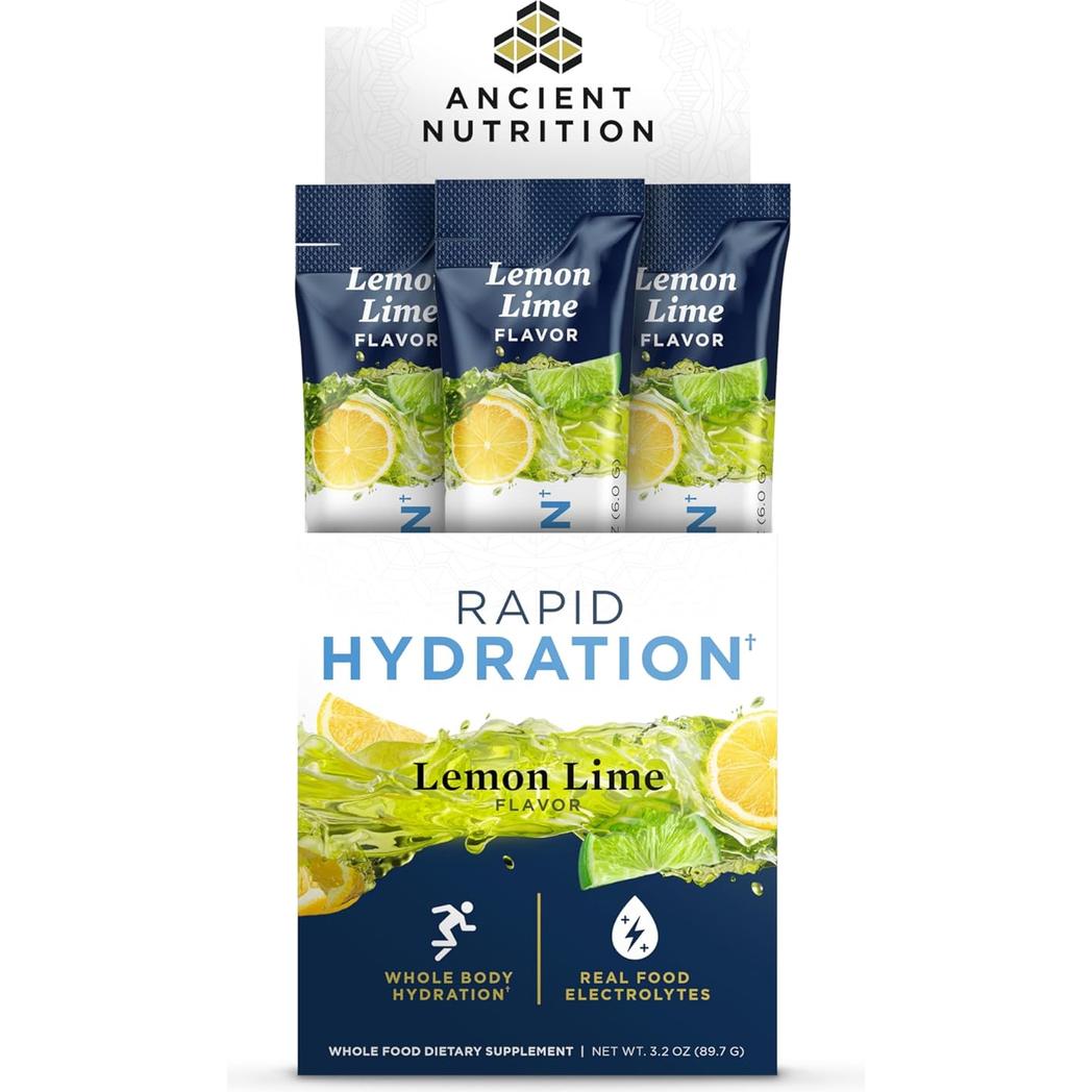 Ancient Nutrition Rapid Hydration Powder, Lemon Lime, Electrolytes 15 ...